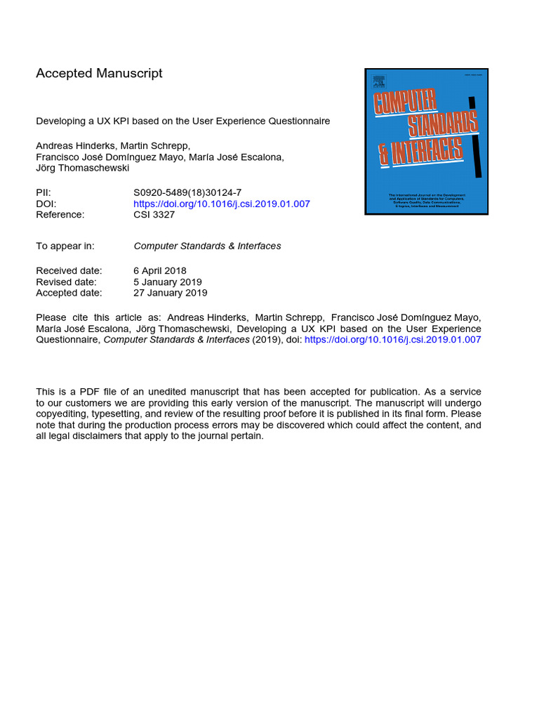 Developing A UX KPI Based On The User Experience Questionnaire | PDF ...