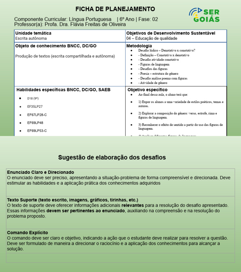 Ficha Pedagógica 6º Ano LP | PDF | Pedagogia