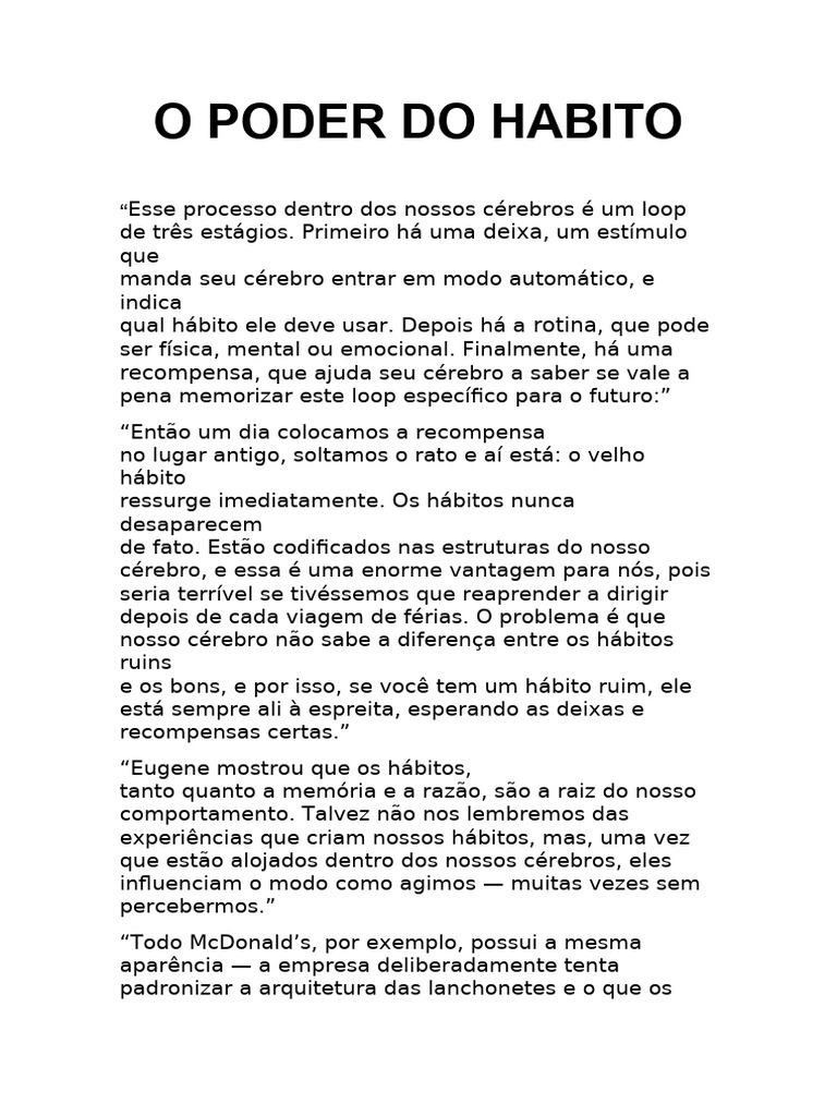 O Poder Do Habito Resumo | PDF | Cérebro