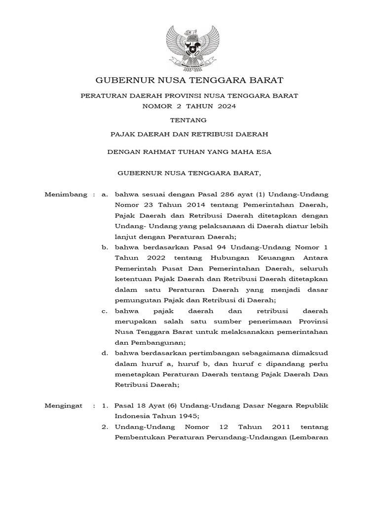 Perda NTB Nomor 2 Tahun 2024 | PDF