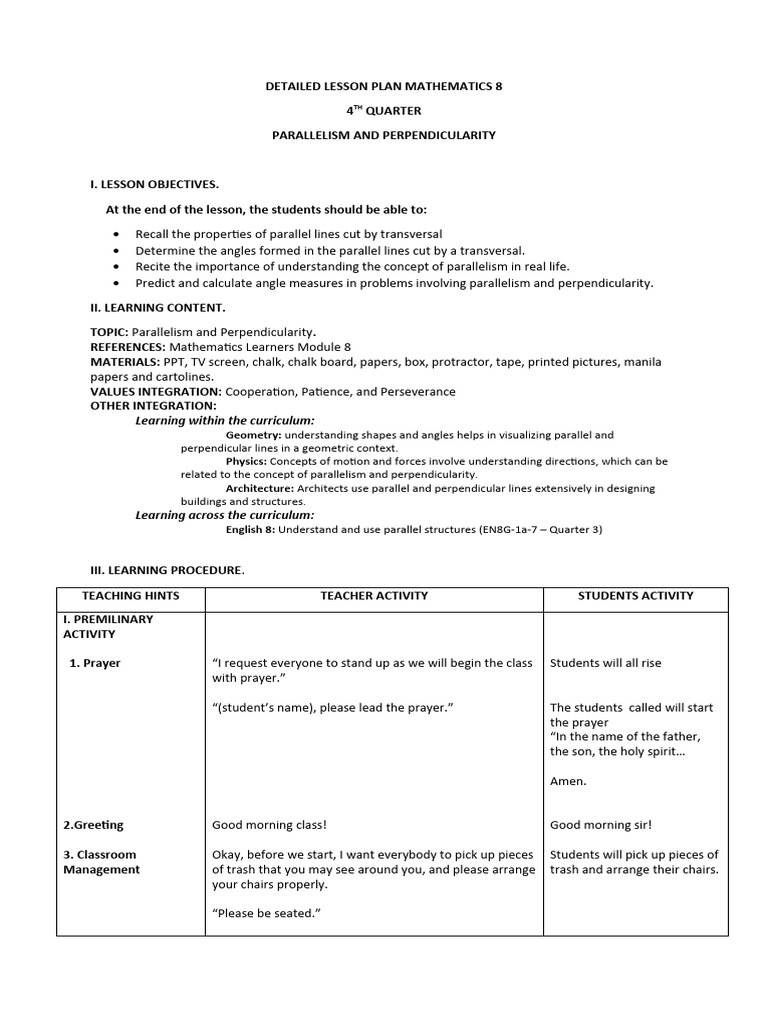 Final demo-DETAILED LESSON PLAN MATHEMATICS 8 - Edited | PDF | Line (Geometry) | Euclidean Geometry