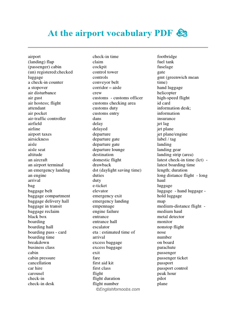 At The Airport Vocabulary | PDF | Baggage | Airport