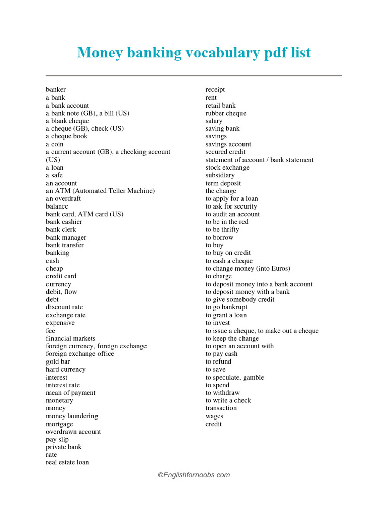 Money Banking Vocabulary | PDF | Banks | Transaction Account