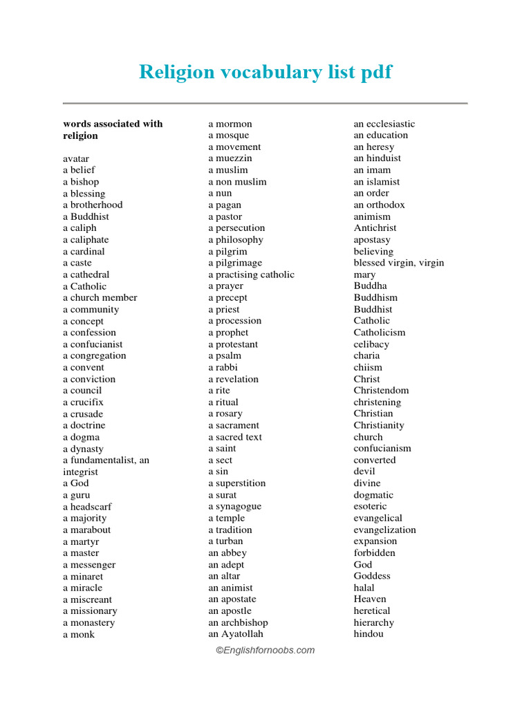Religion Vocabulary List PDF | PDF | Catholic Church | Heaven