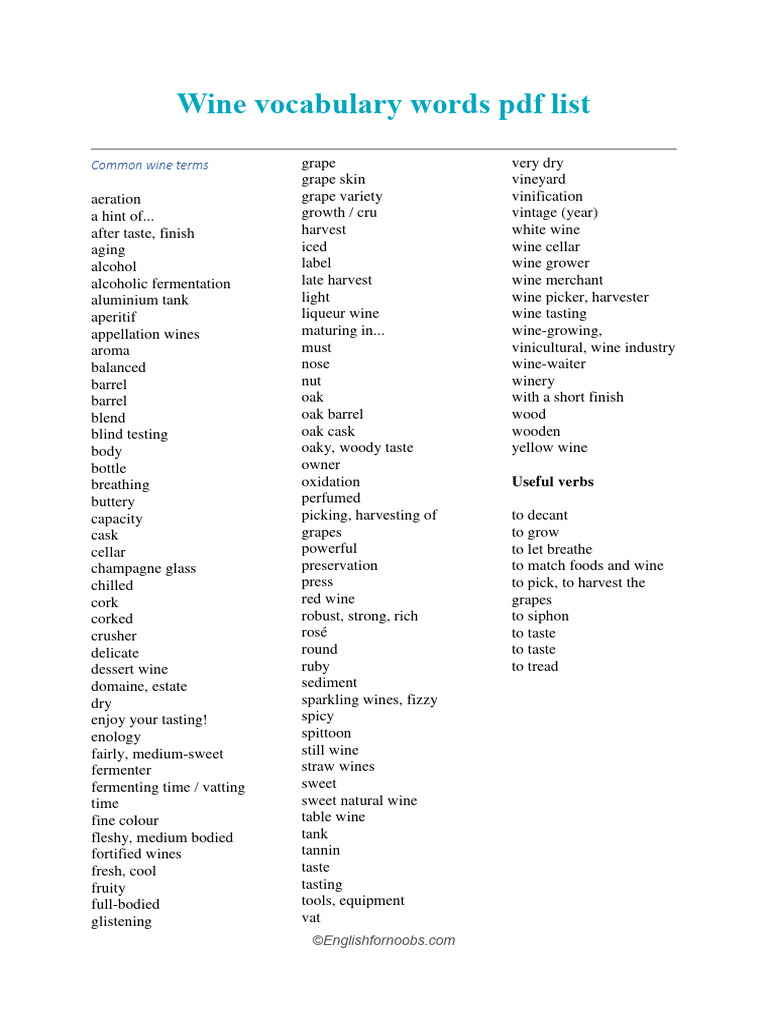 Wine Vocabulary Words | Download Free PDF | Wine | Winemaking