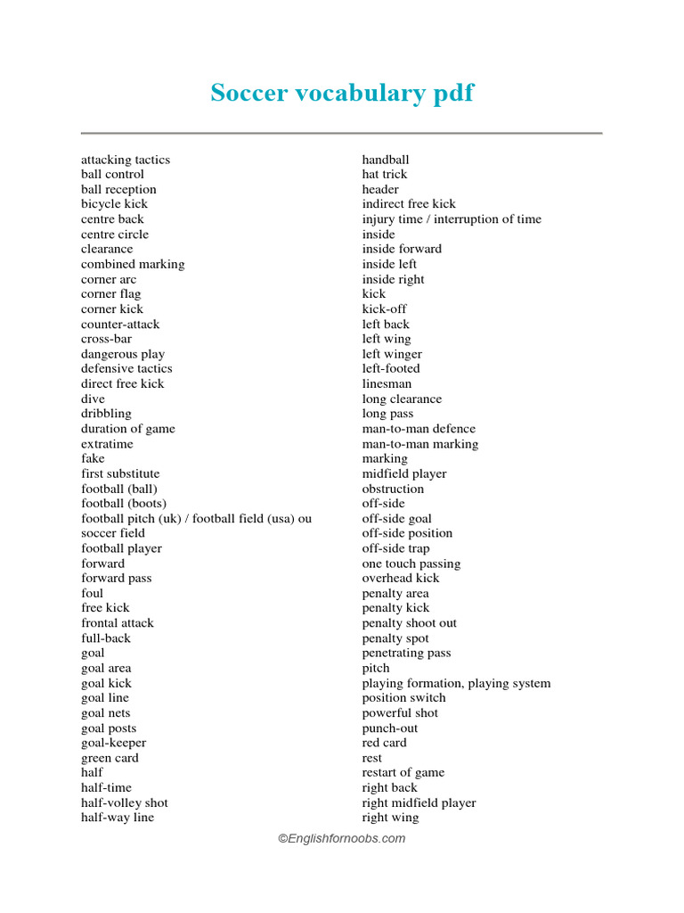 Soccer Vocabulary | PDF | Association Football | Defender (Association ...