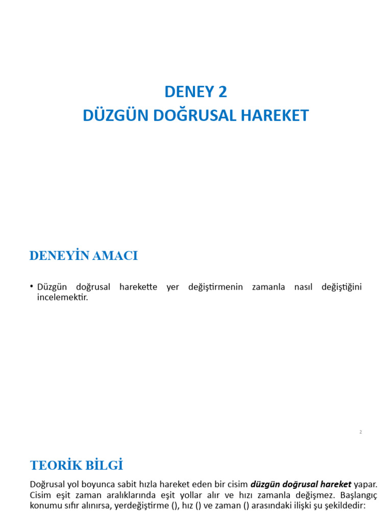 Deney 2. Düzgün Doğrusal Hareket | PDF