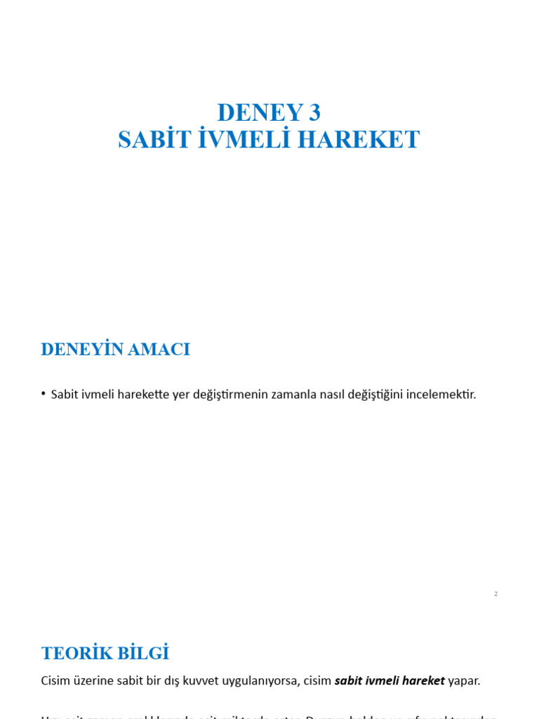 Deney 3. Sabit İvmeli Hareket | PDF