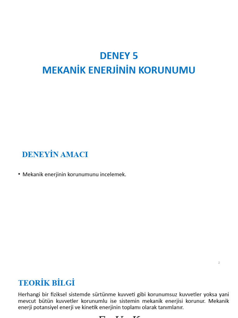 Deney 5. Mekanik Enerjinin Korunumu | PDF