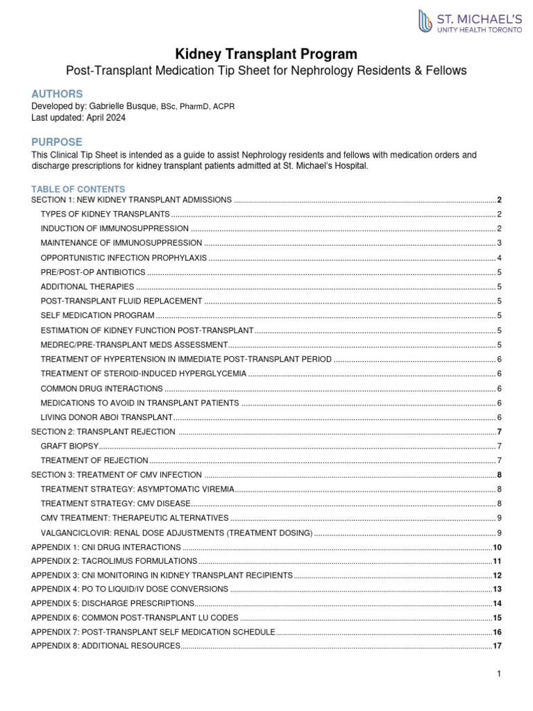 Kidney Transplant Medications Tip Sheet Apr 2024 | Download Free PDF ...