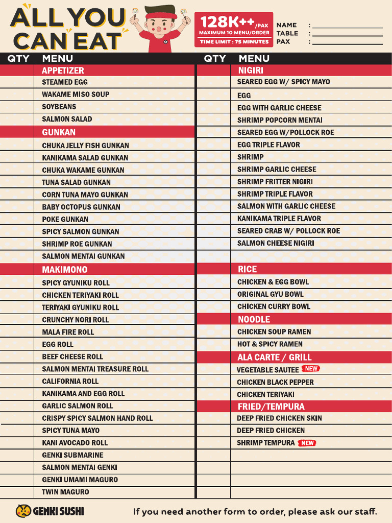 Genki Ayce Menu A5 Lunch 010823 - Rev | PDF