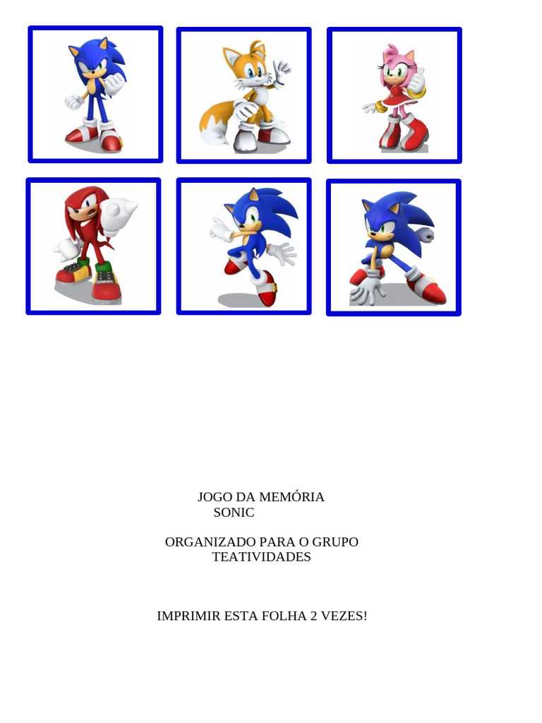 Jogo Da Memória Sonic TEAtividades | PDF