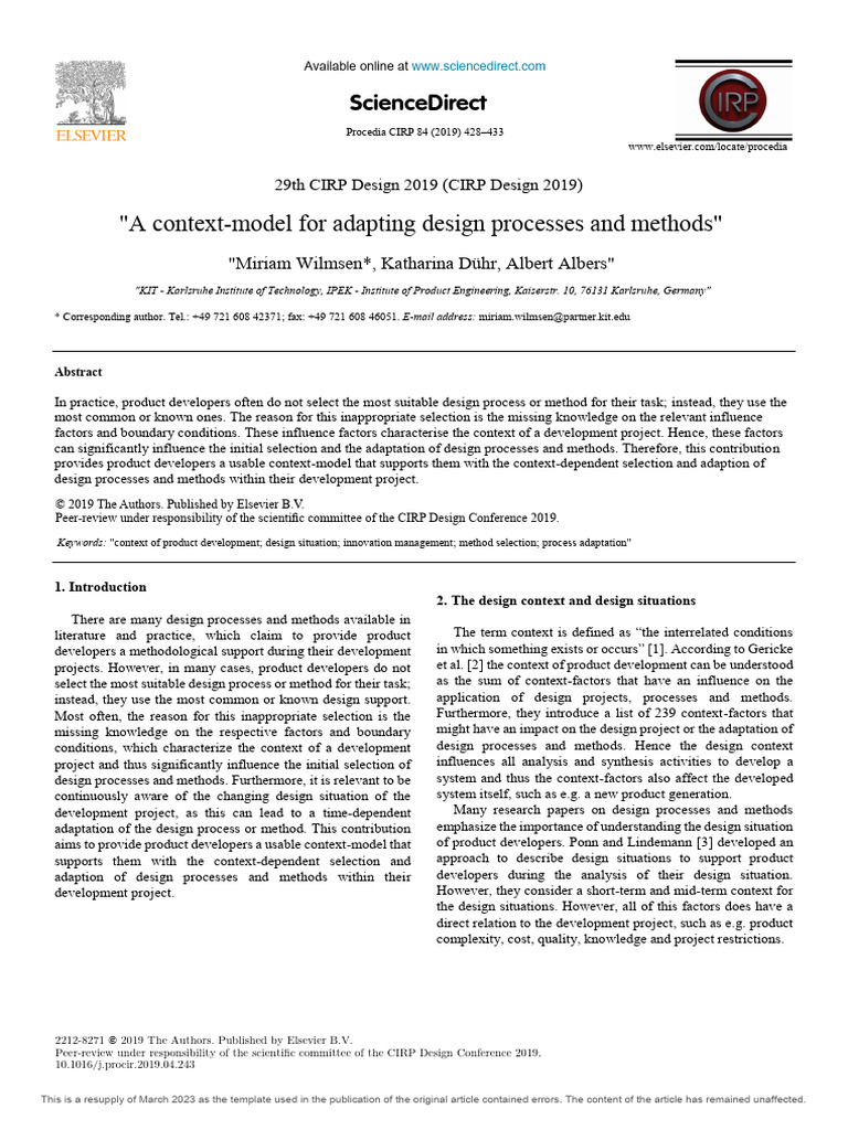 A Context Model For Adapting Design Processes and Methods - 2019 ...