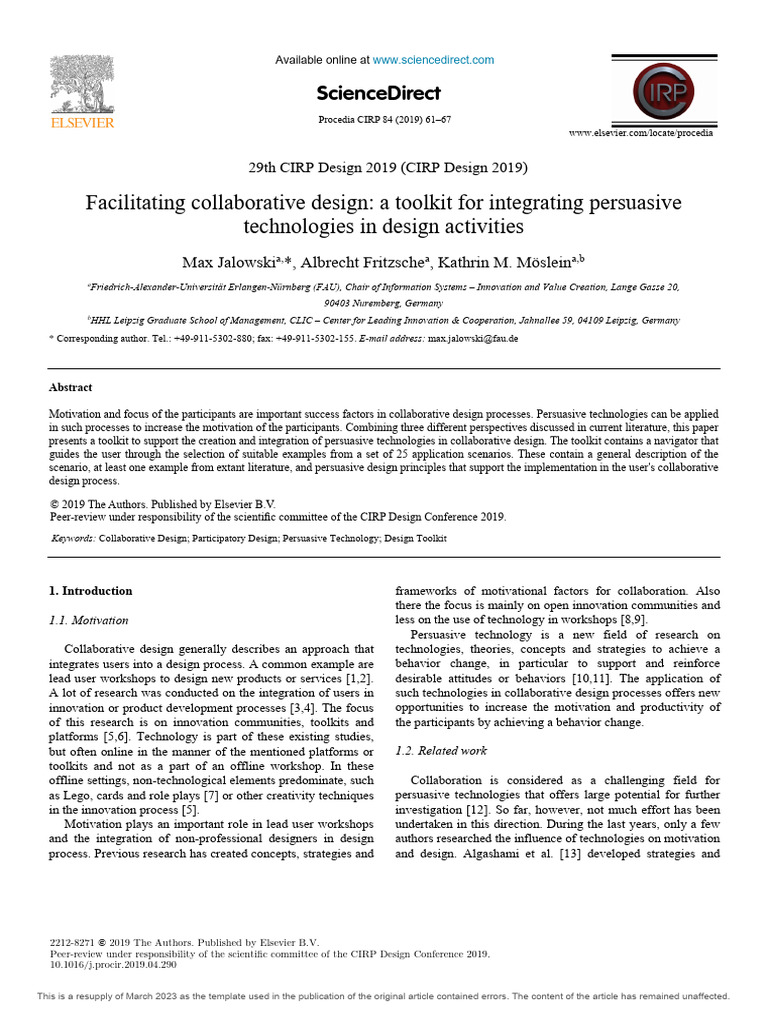 Facilitating Collaborative Design A Toolkit For Integrating Pe - 2019 - Procedi | PDF ...