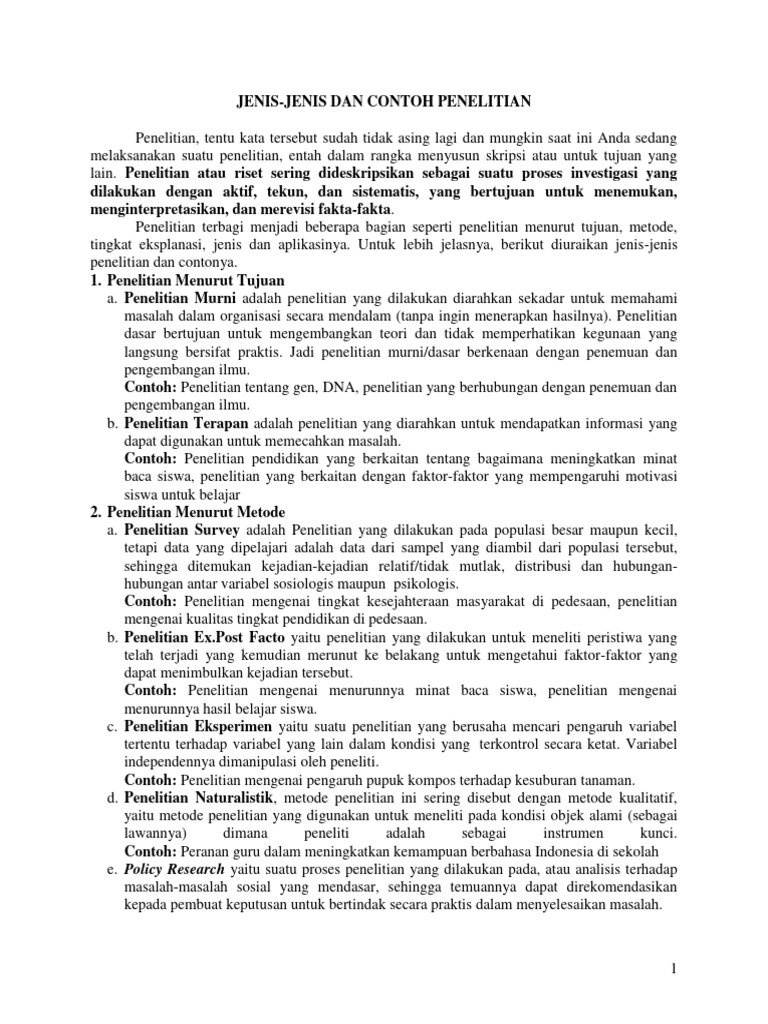 Jenis dan Contoh Penelitian Riset | PDF | Kesehatan Holistik | Sains ...