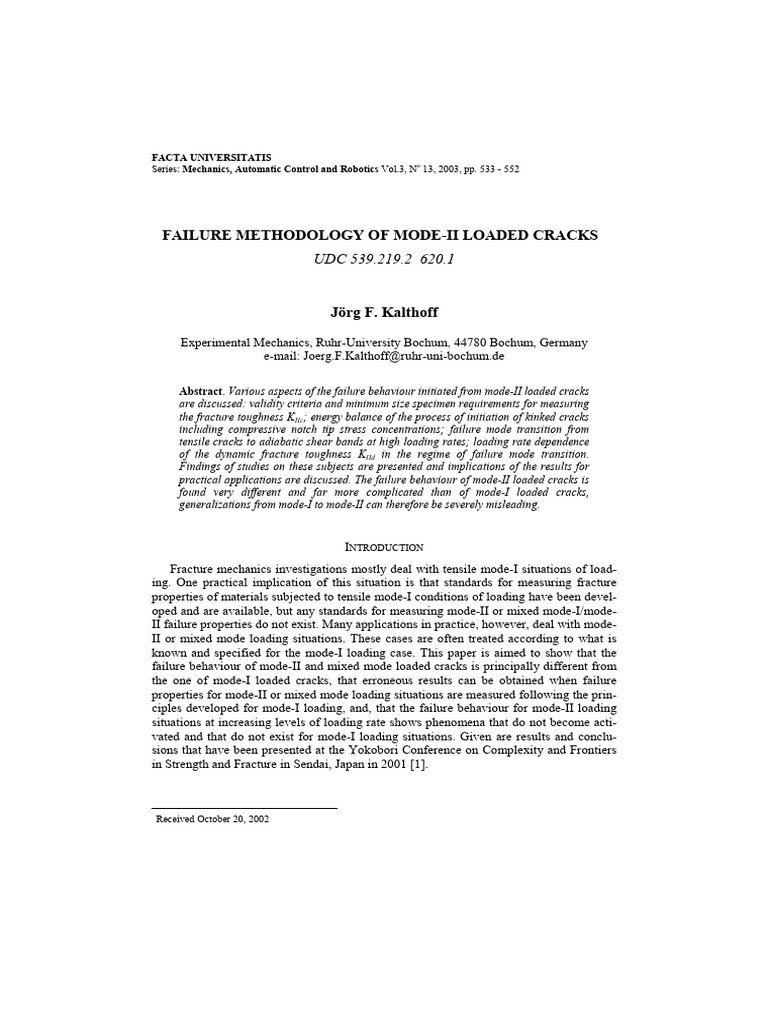 Failure Methodology of Mode-Ii Loaded Cracks | PDF | Fracture Mechanics | Fracture