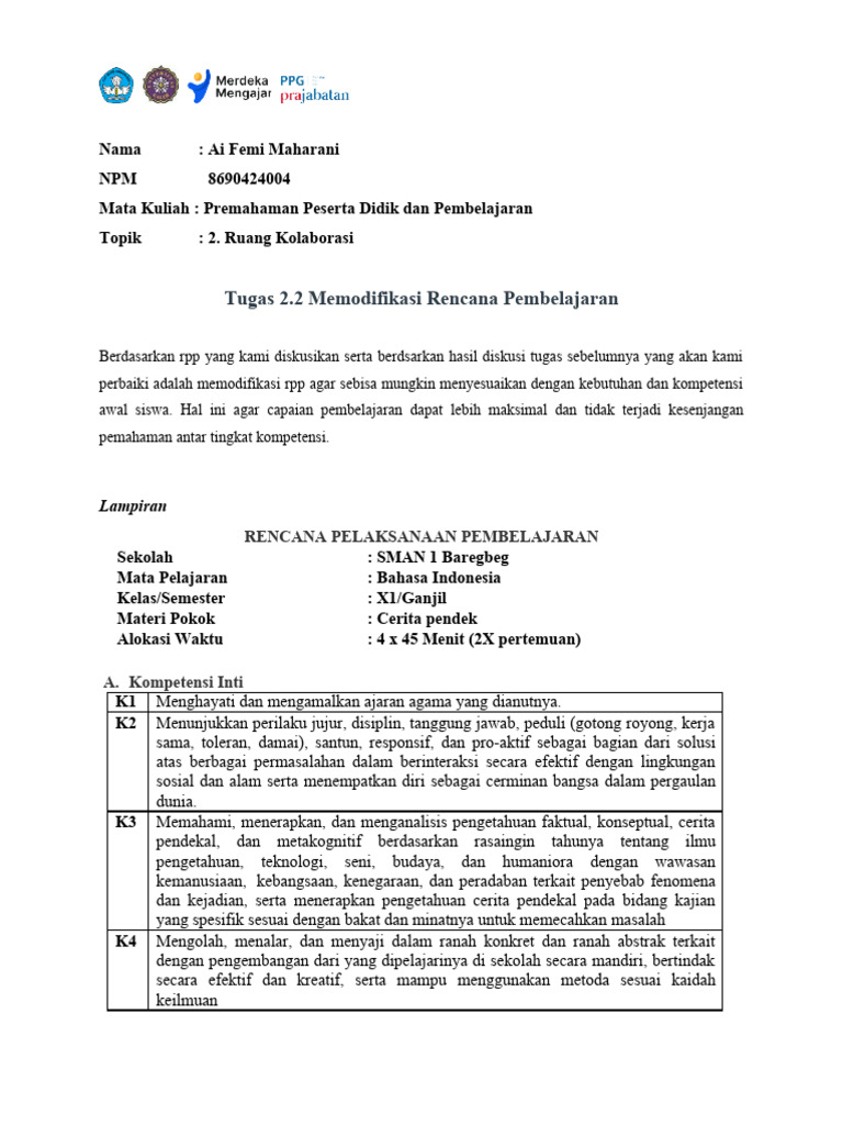Pemahaman Peserta Didik - Topik 2 - Ruang Kolaborasi - 2.2 | PDF