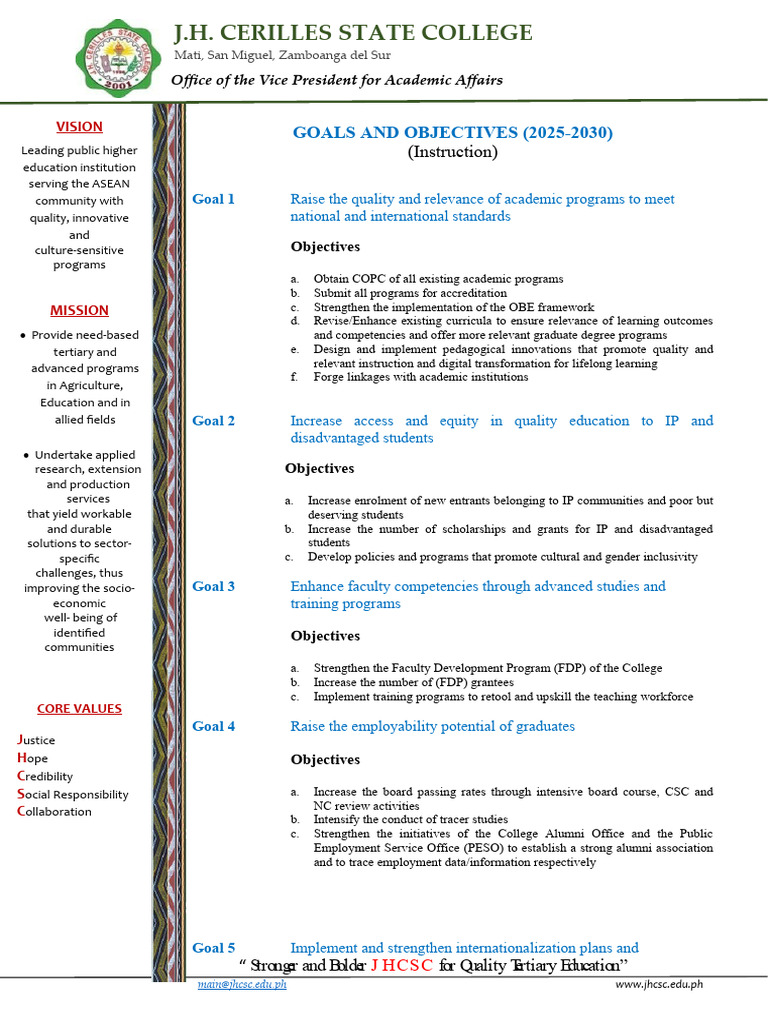 J.H. Cerilles College Education Goals 2025 | PDF