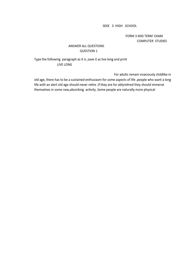 Form 3 Computer Studies Exam | PDF
