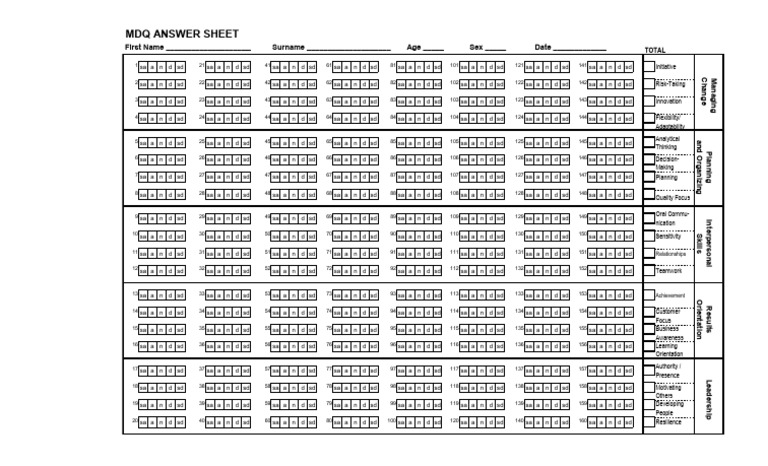 MDQ Answer Sheet | PDF