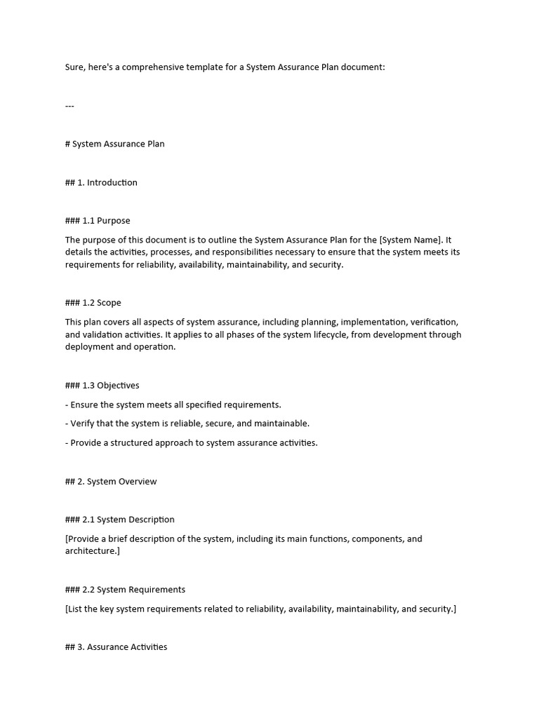 System Assurance Plan | PDF | Quality Assurance | Reliability Engineering