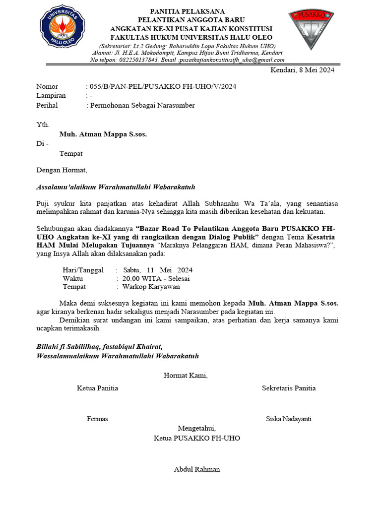 Undangan Narasumber Dialog Publik PUSAKKO | PDF