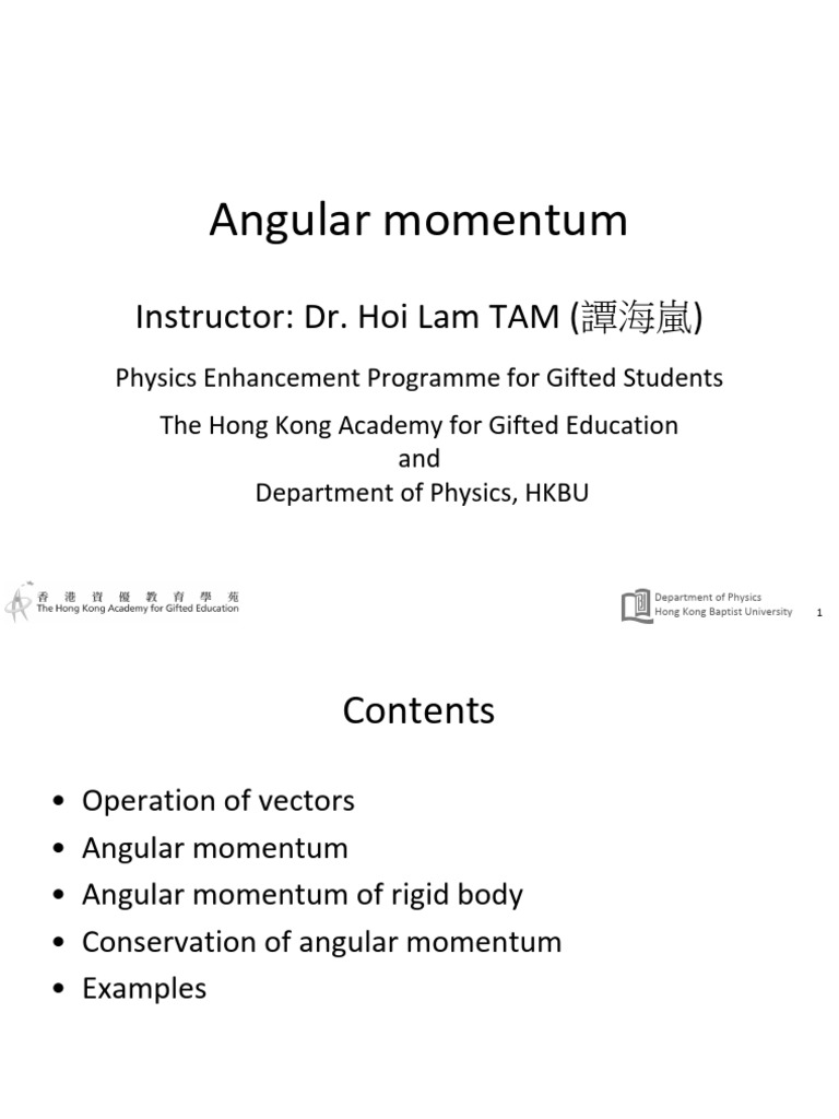 3 Angular Momentum - HKBU | PDF | Rotation Around A Fixed Axis | Angular Momentum