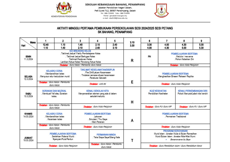 Aktiviti Minggu Pertama Pembukaan Persekolahan Sesi 2024 | PDF Aktiviti Minggu Pertama Pembukaan Persekolahan Sesi 2024 | PDF
