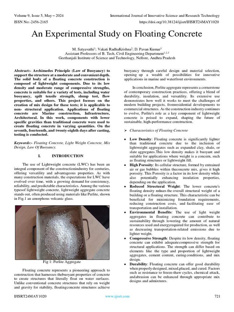 An Experimental Study On Floating Concrete | PDF | Concrete | Buoyancy