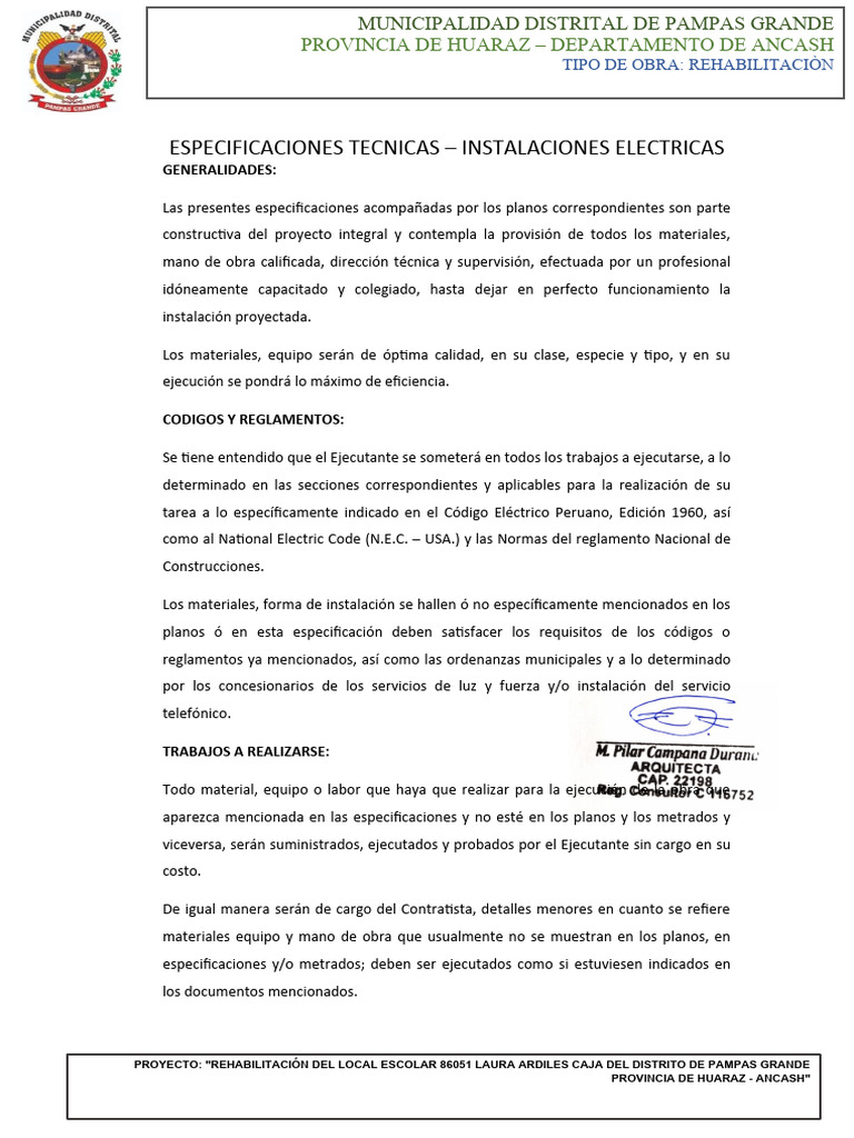 Especificaciones Tecnicas de Instalaciones Electricas-Ok | Descargar gratis PDF | Aislador ...