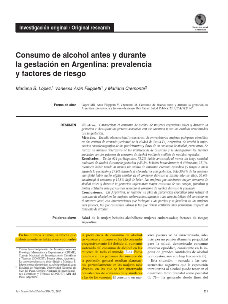 Consumo de alcohol en gestantes en Argentina | PDF | El embarazo ...