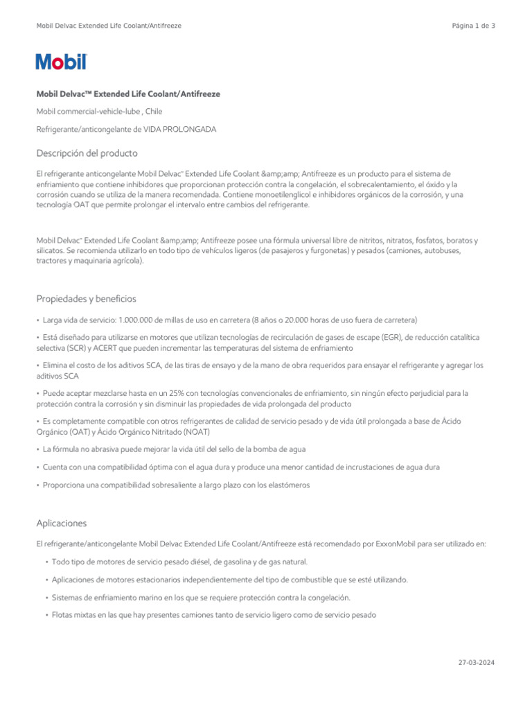 Mobil Delvac Extended Life Coolant - Antifreeze - CAT EC-1 | Descargar ...