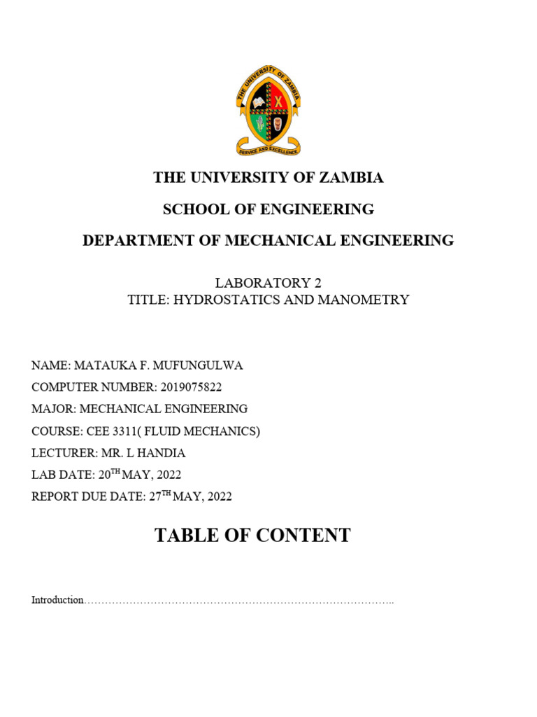 Hydrostatics & Manometry Lab Report | PDF | Pressure Measurement | Pressure