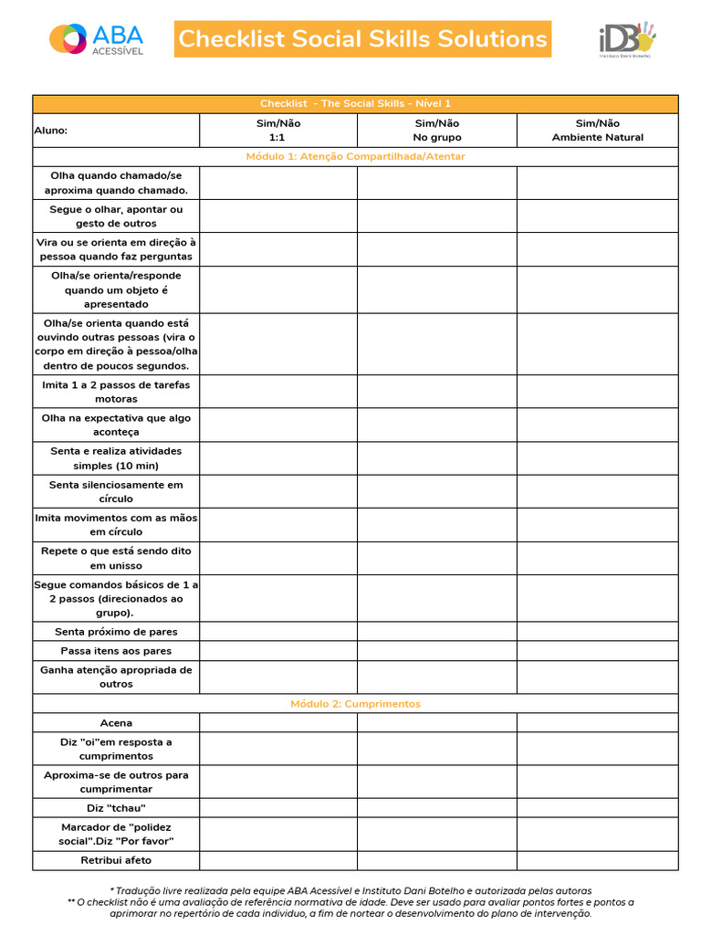 Checklis Social Skill Solutions | PDF | Sociologia | Família