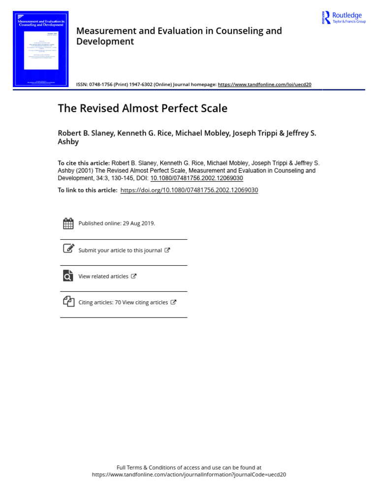 APS - R Perf scale | PDF | Perfectionism (Psychology) | Psychology