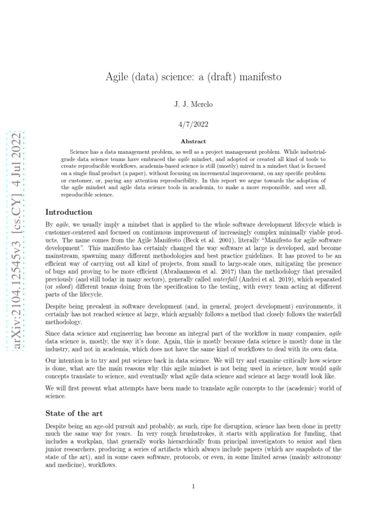 Agile (data) science: a (draft) manifesto | PDF | Agile Software Development | Software ...