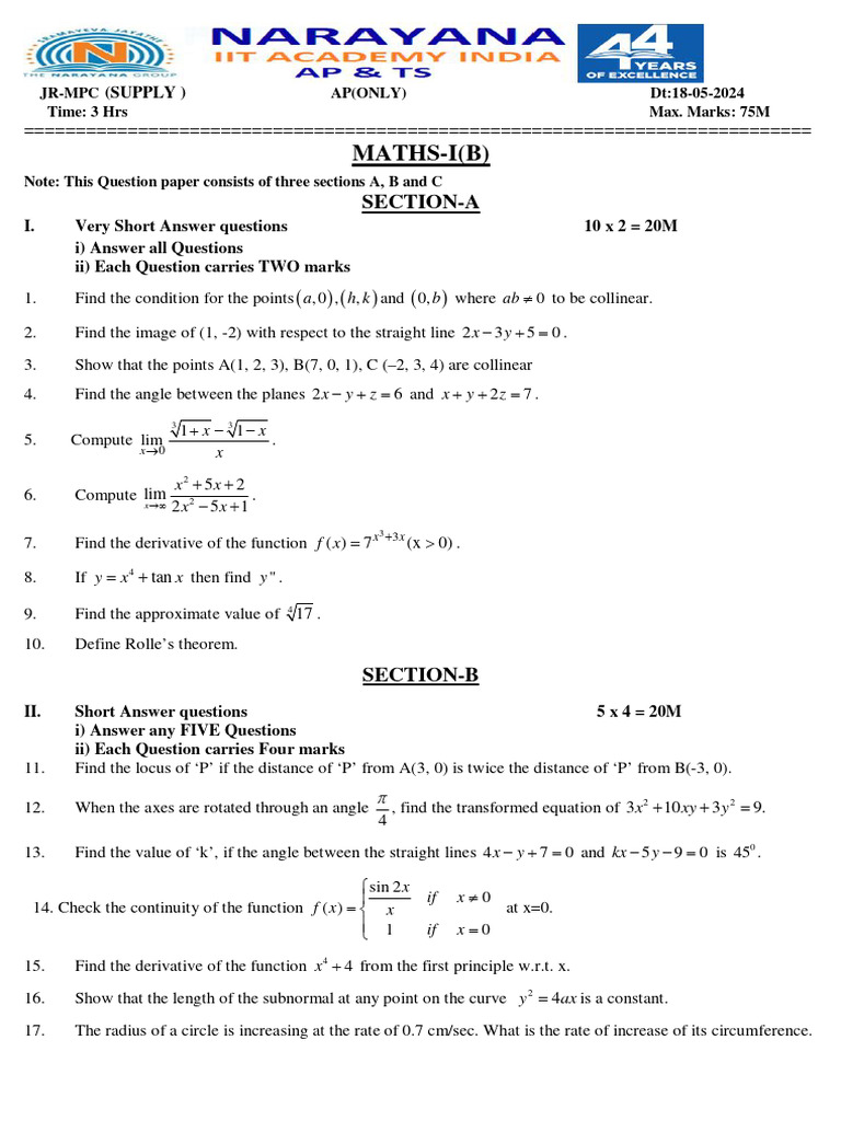 JR MPC Supply Qp-Maths-Ib | PDF | Triangle | Circle