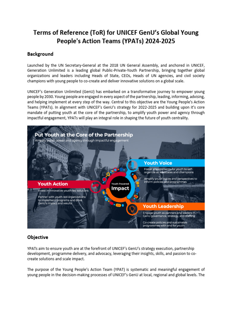 Terms of Reference (ToR) For UNICEF GenU's Global Young People's Action ...