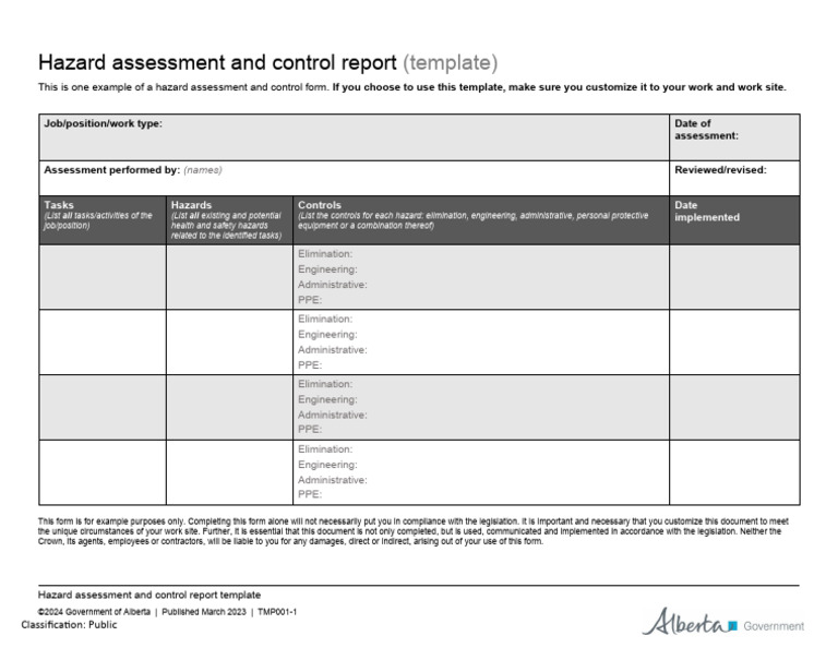 Hazard Assessment and Control Report - TEMPLATE | PDF | Personal ...