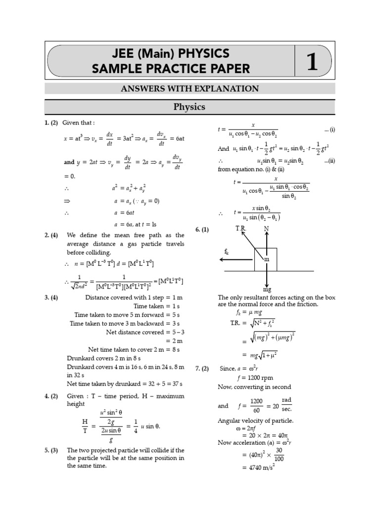 JEE Main QB Physics SQP 1 | PDF | Momentum | Physics