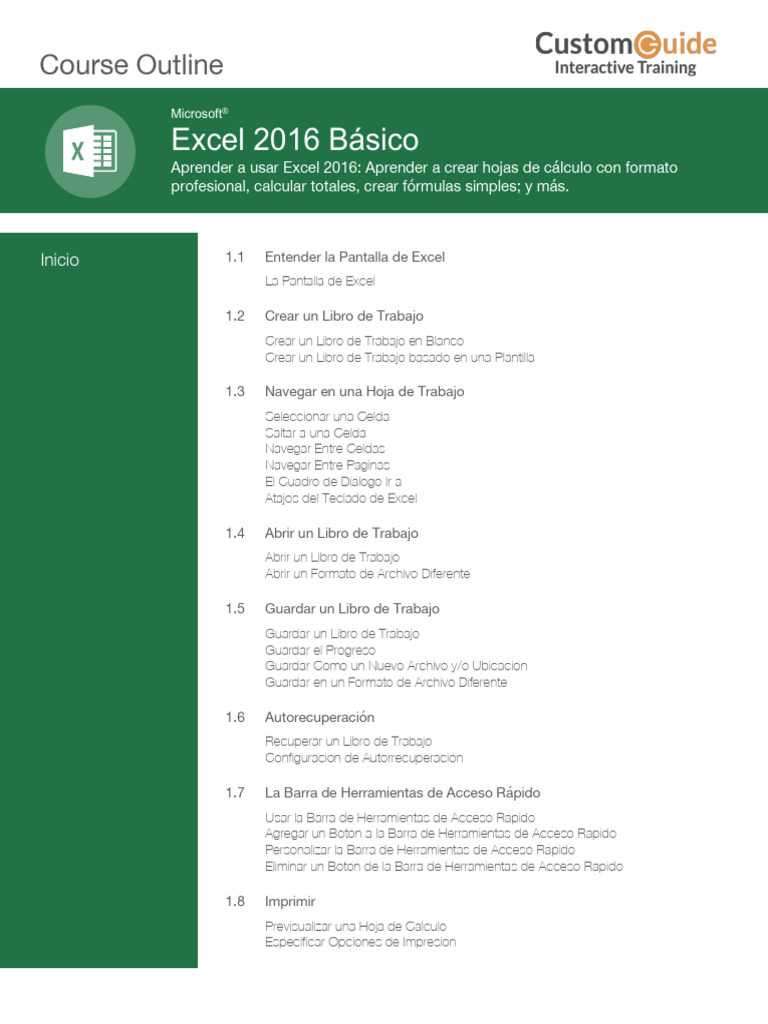 Excel 2016 Basico Esquema | PDF | Microsoft Excel | Hoja de cálculo
