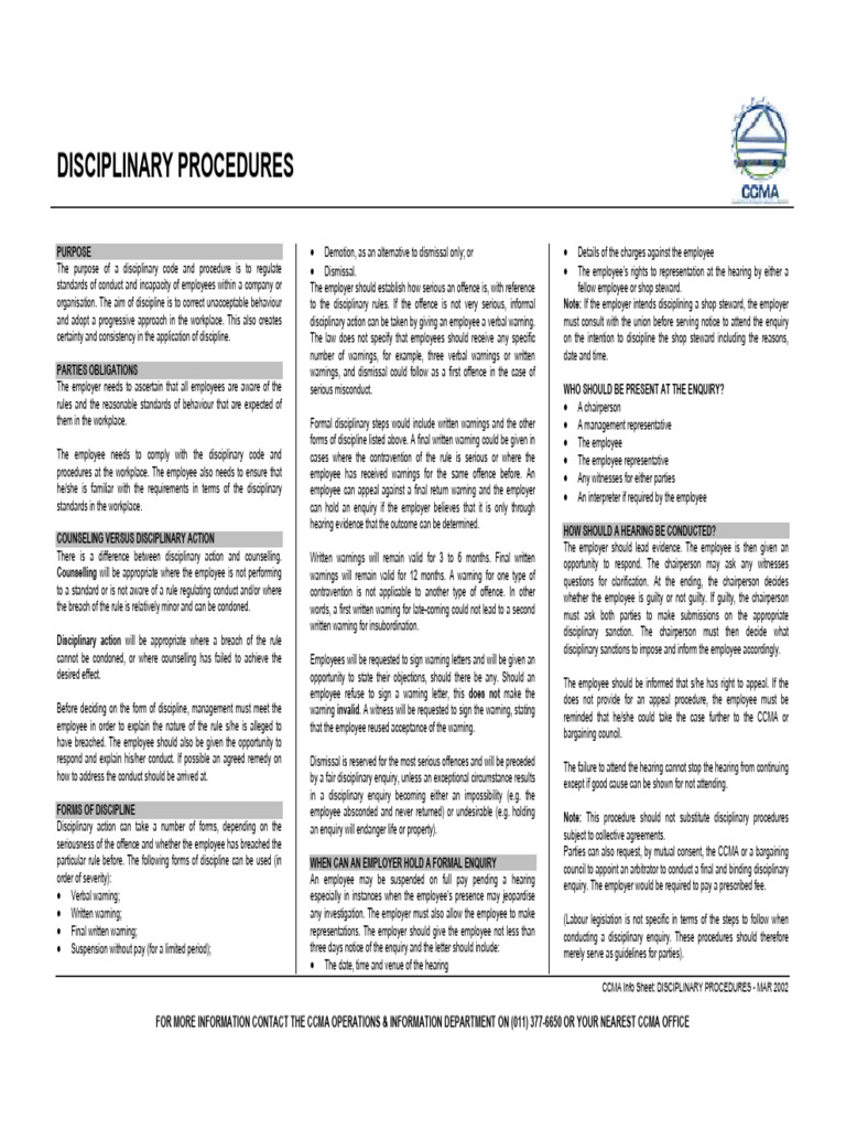 InfoSheets DISCIPLINARY PROCEDURES | PDF | Employment | Disciplines