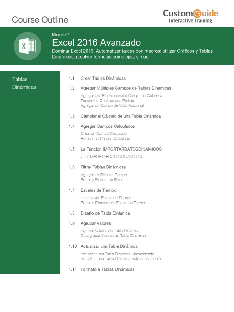 Excel 2016 Avanzado Esquema | PDF | Microsoft Excel | Software Excel 2016 Avanzado Esquema | PDF | Microsoft Excel | Software