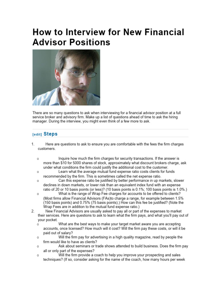 How To Interview For New Financial Advisor Positions | PDF | Mutual ...
