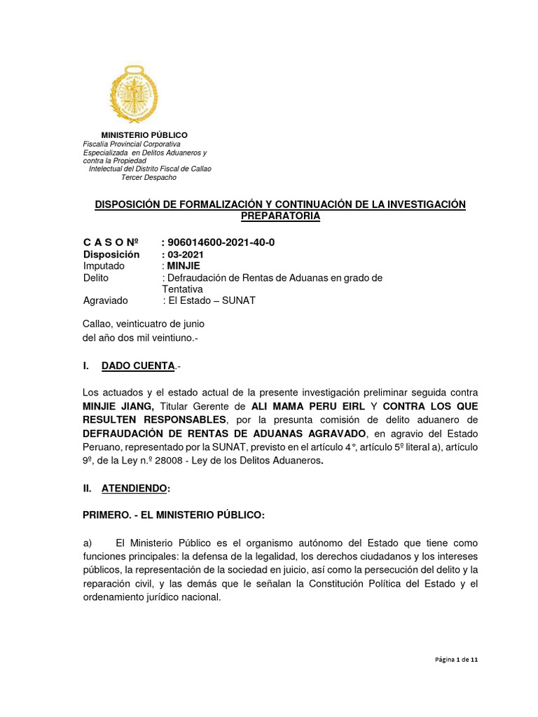 Modelo de Formalización de Denuncia | PDF | aduana | Intención (Derecho Penal)