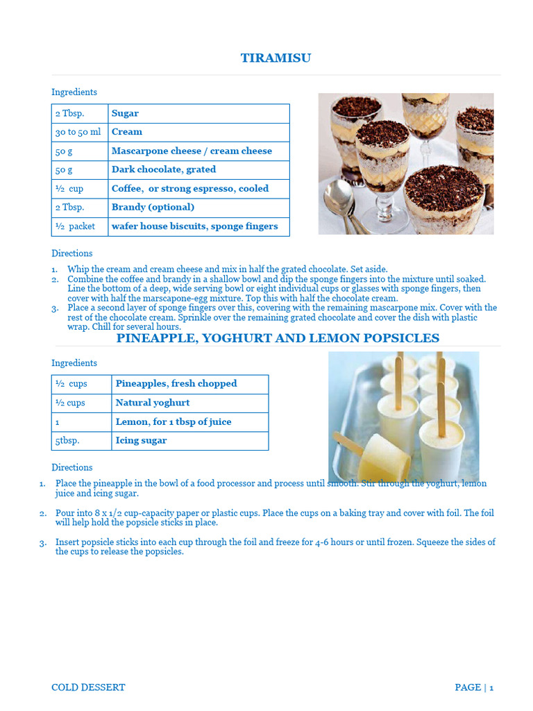 Dessert Recipe | PDF | Custard | Ice Cream