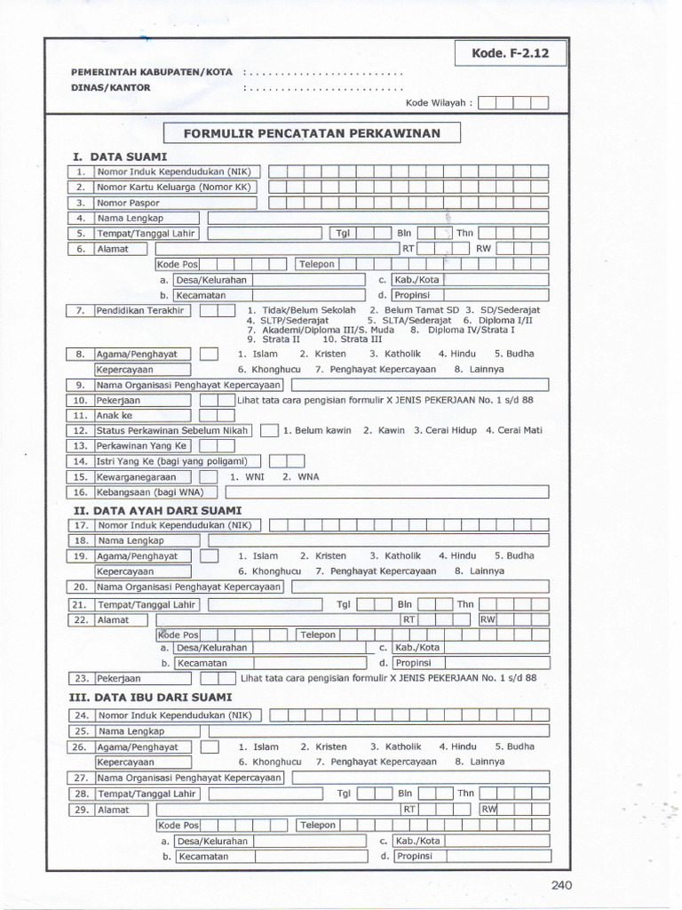 8111-Formulir Pencatatan Perkawinan - 2 | PDF