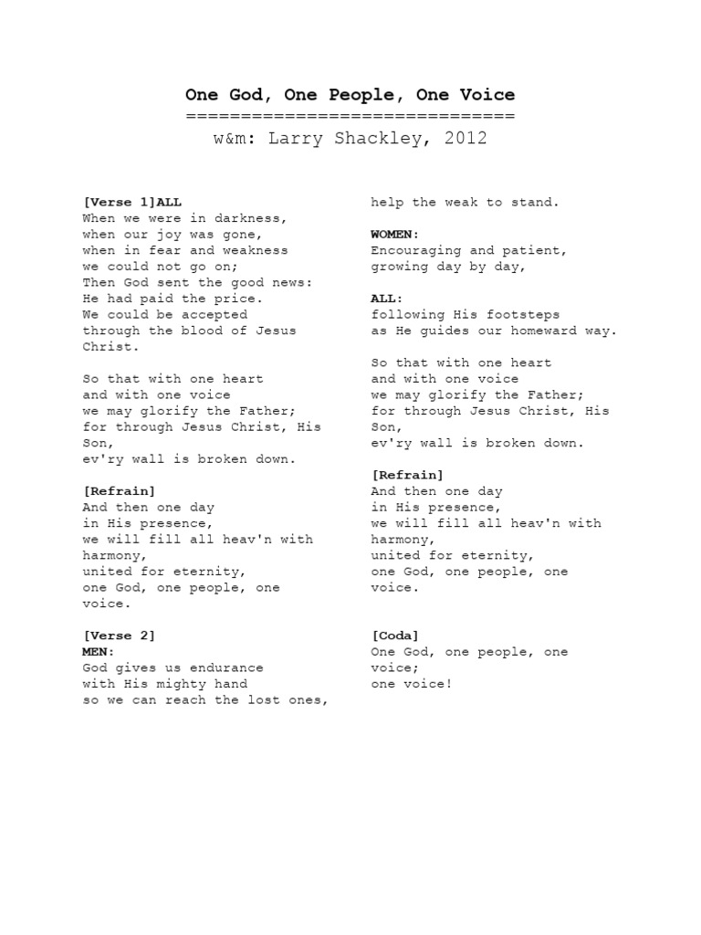 One God One pEOPLE oNE VOICE | PDF