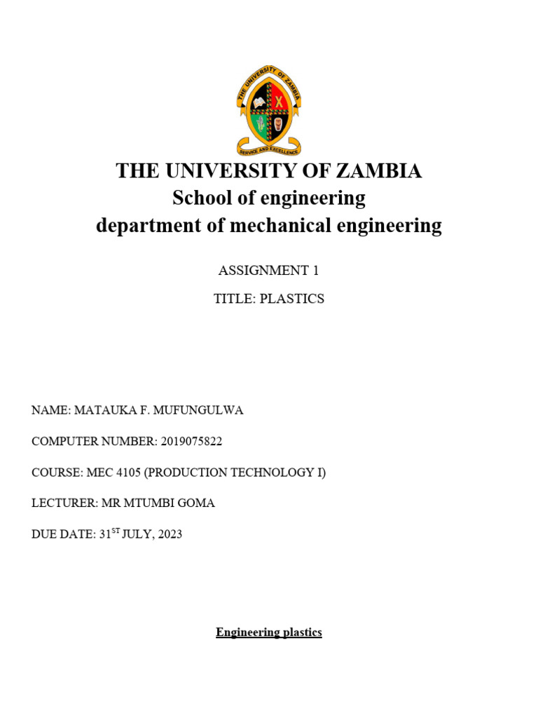 4105 Assignment 1 | PDF | Thermoplastic | Poly(Methyl Methacrylate)