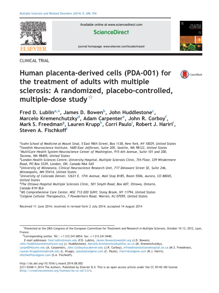 Human Placenta-Derived Cells (PDA-001) For The Treatment of Adults With ...